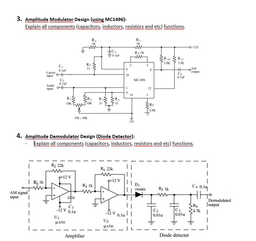 Solved 3. Amplitude Modulator Design (using MC1496): Explain | Chegg.com