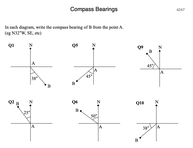 Solved Compass BearingsIn each diagram, write the compass | Chegg.com