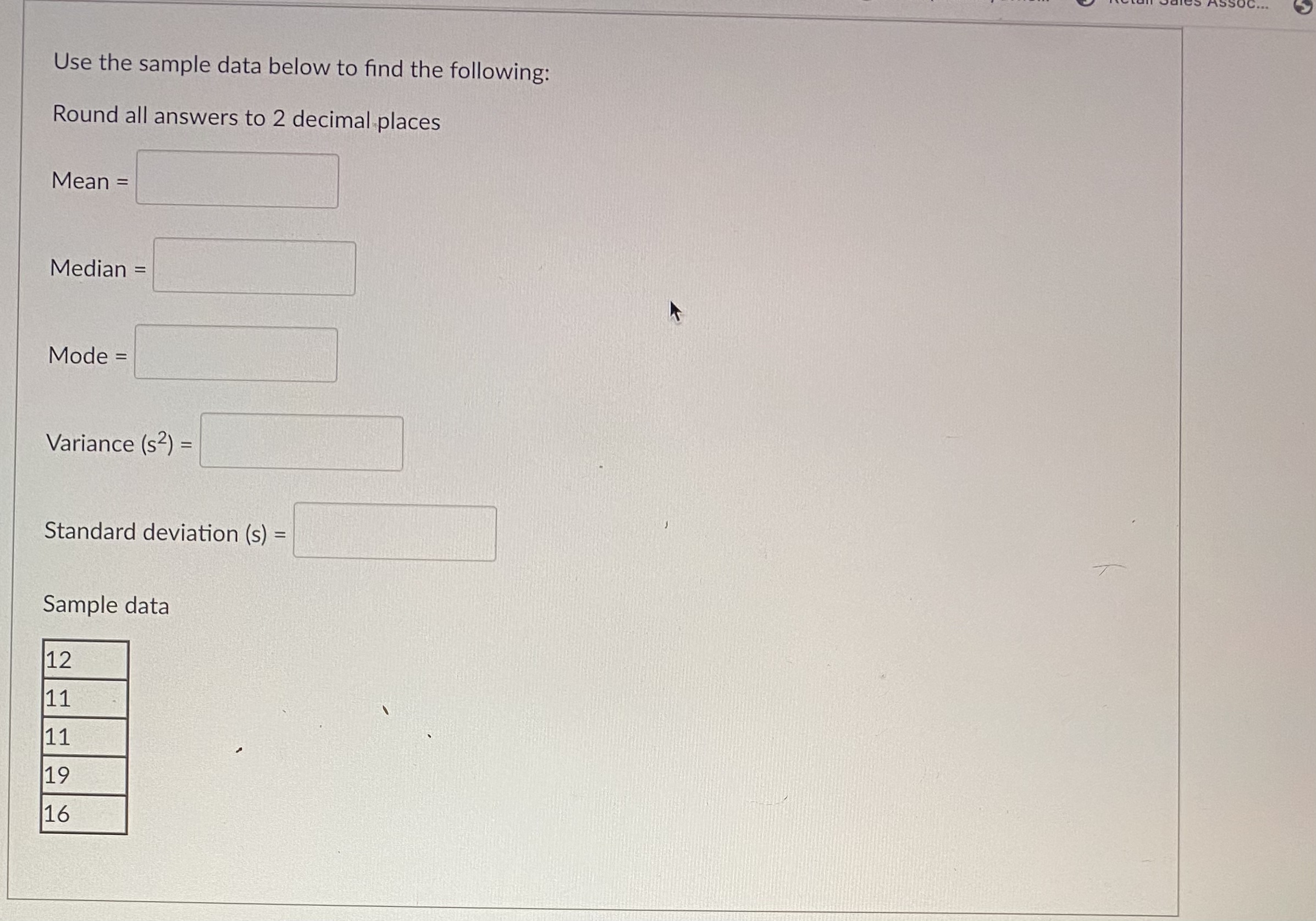 Solved Use the sample data below to find the following: | Chegg.com