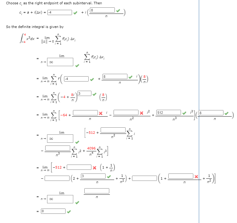 Solved Choose c, as the right endpoint of each subinterval. | Chegg.com