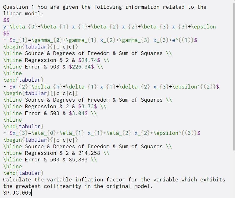 Solved Question 1 You are given the following information | Chegg.com
