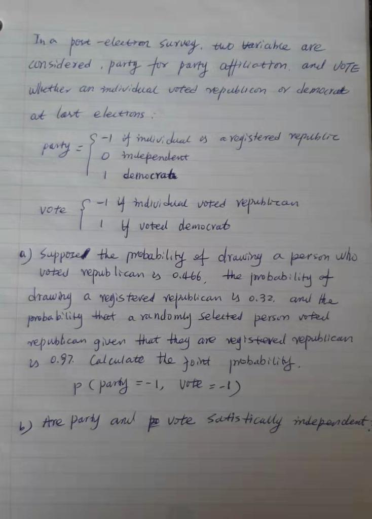 Solved In a 1 vote 1 post -election survey two variance are | Chegg.com