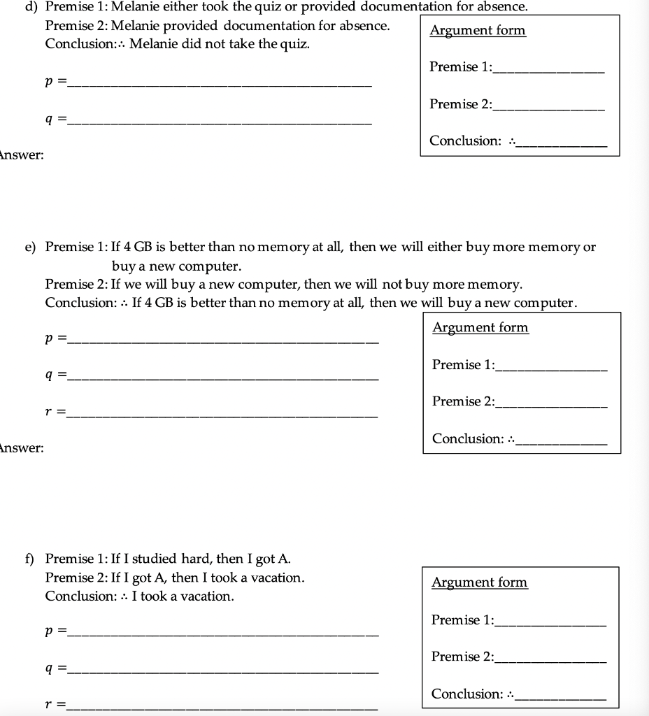 Solved b) (4 points) Consider the following argument form | Chegg.com