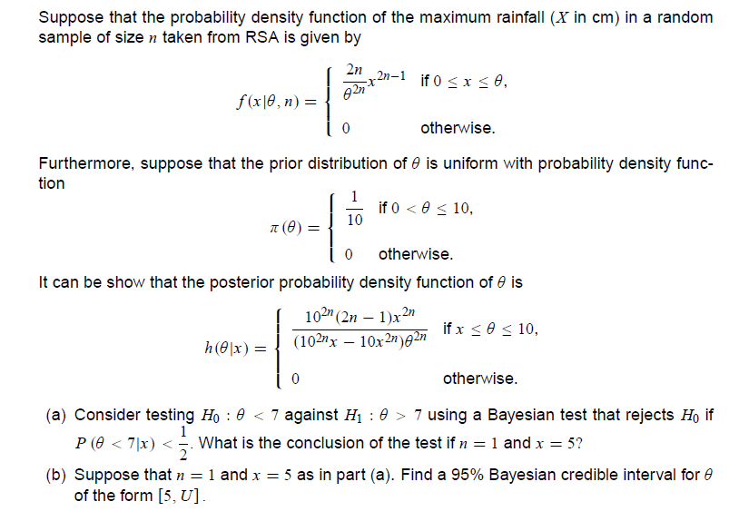 Solved Suppose that the probability density function of the | Chegg.com
