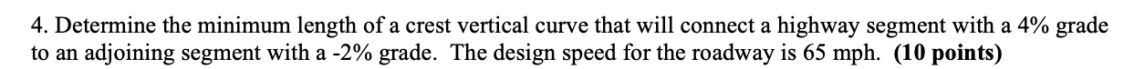 Solved 4. Determine the minimum length of a crest vertical | Chegg.com