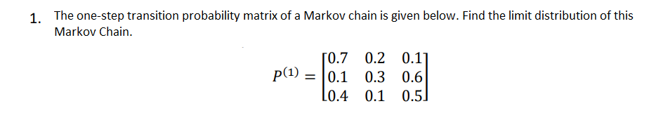 Solved 1. The one-step transition probability matrix of a | Chegg.com