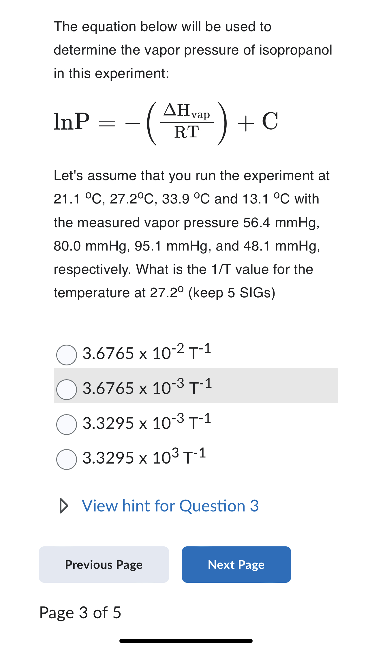 Solved The equation below will be used todetermine the vapor | Chegg.com
