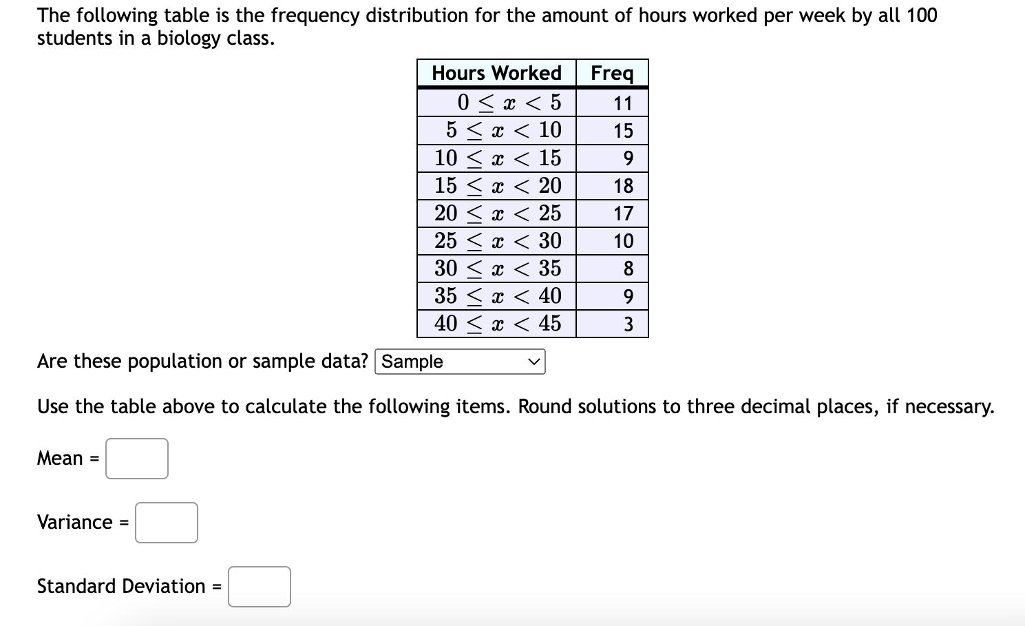 Solved The following table is the frequency distribution for | Chegg.com