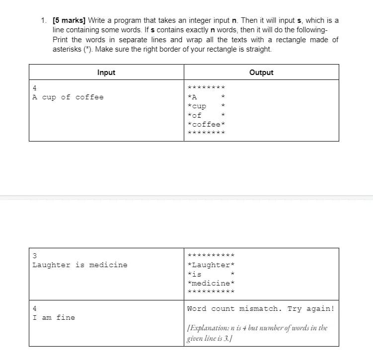 Solved 1. [5 marks] Write a program that takes an integer | Chegg.com