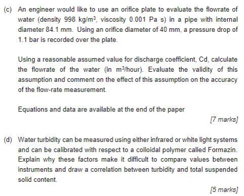 Solved Table 1. Coefficient of discharge Cs for orifice | Chegg.com
