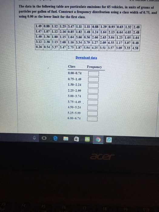Solved The data in the following table are particulate | Chegg.com