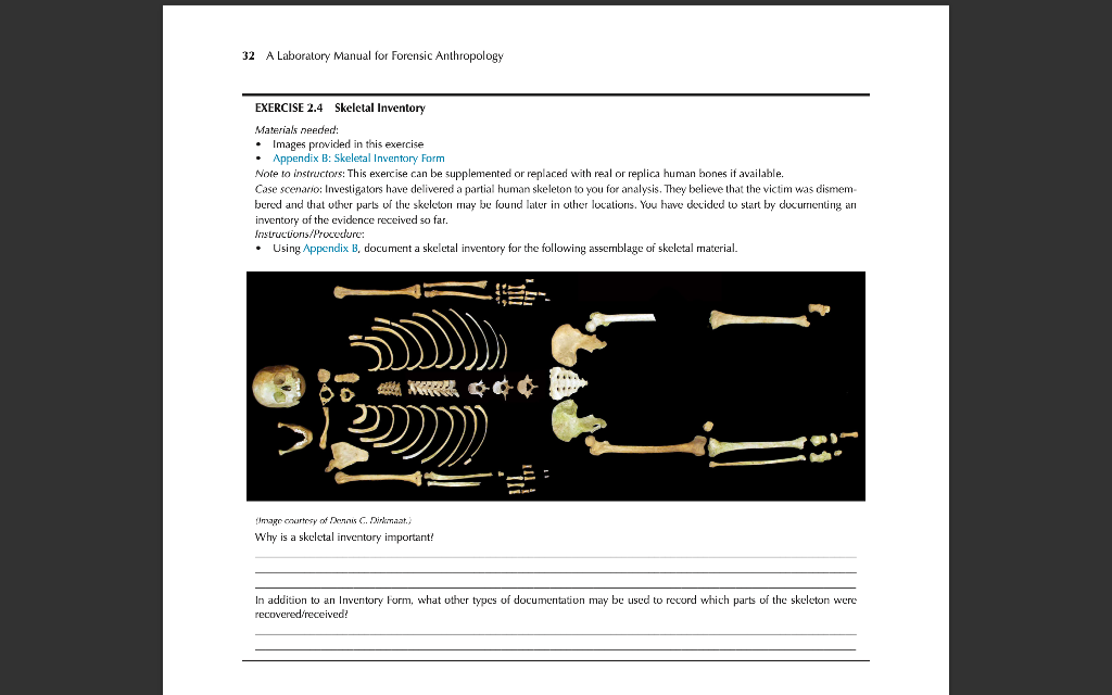 APPENDIX B: SKELETAL INVENTORY FORM Codes: 1- | Chegg.com