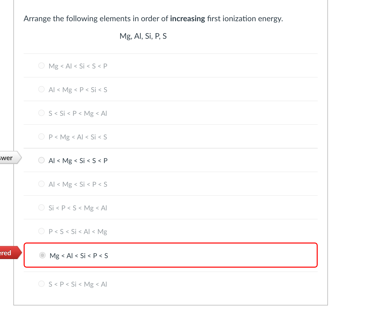 Solved Arrange The Following Elements In Order Of Increasing