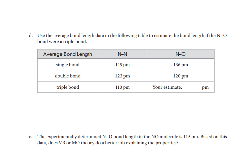 Solved d. Use the average bond length data in the following | Chegg.com