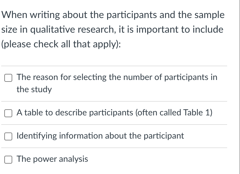 Solved When writing about the participants and the sample | Chegg.com