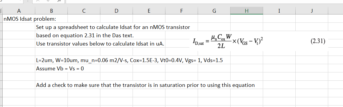 Solved וד H I J A B с D E F nMOS Idsat problem: Set up a | Chegg.com