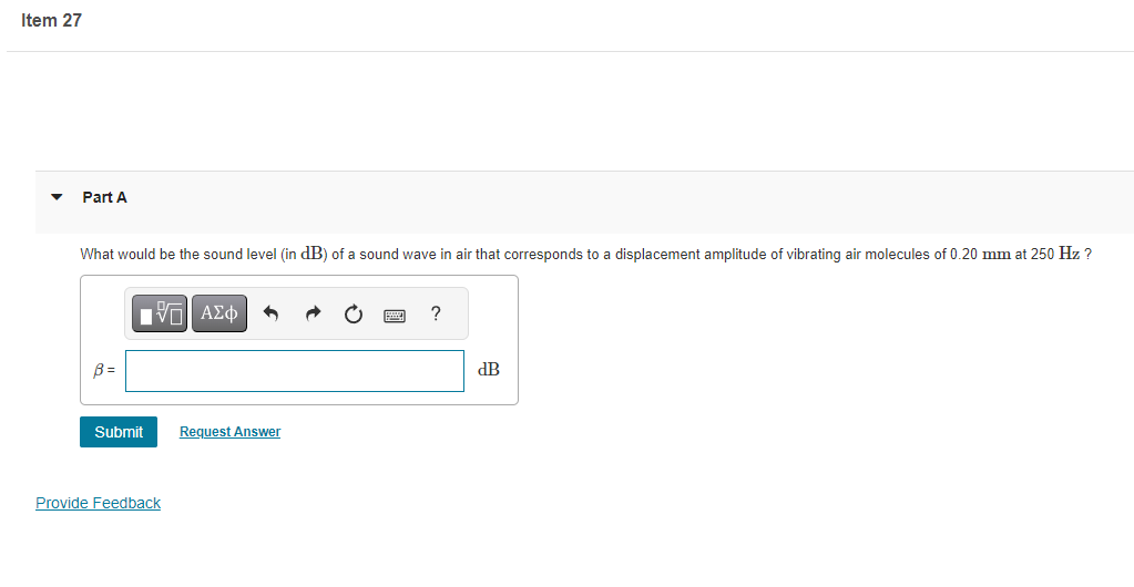 Solved Item 27 Part A What would be the sound level (in dB ) | Chegg.com