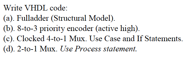 Solved Write VHDL code: (a). Fulladder (Structural Model) | Chegg.com