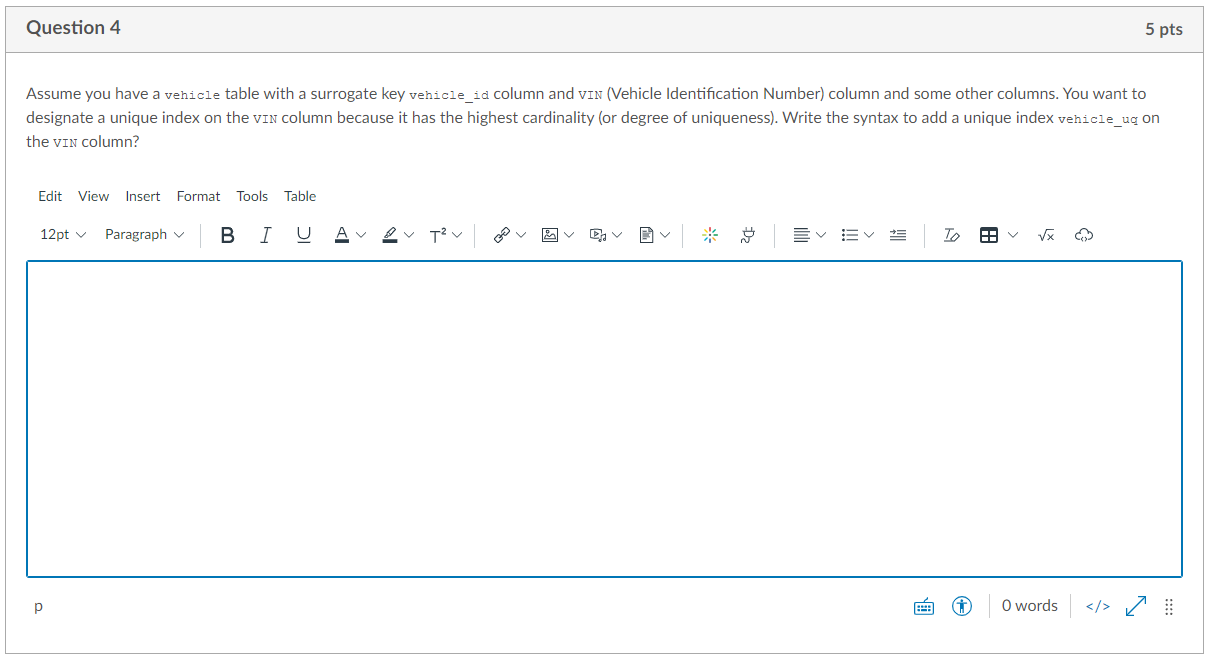 Solved Question 3 5 pts Assume you have a vehicle table with | Chegg.com