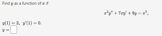 Solved Find y ﻿as a function of x | Chegg.com