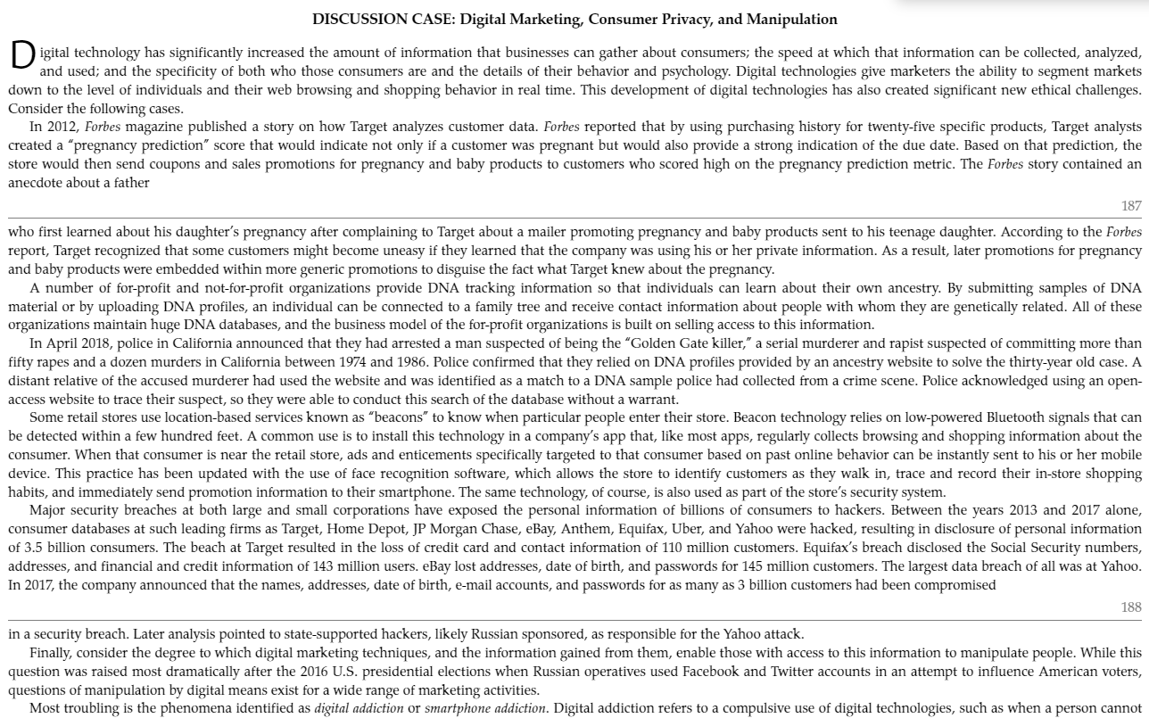 Solved DISCUSSION CASE: Digital Marketing, Consumer Privacy, | Chegg.com