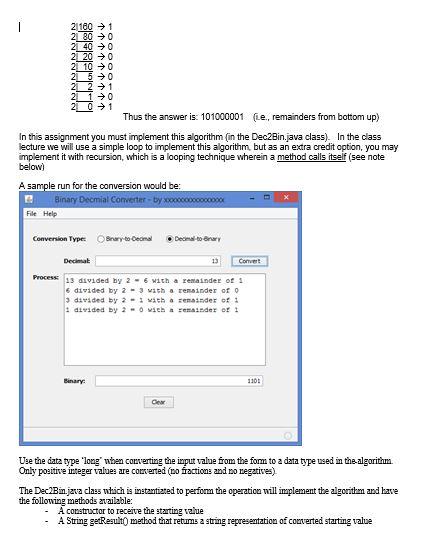 IS187: Java Programming I Dec2Bir and Bin2Dec (100 | Chegg.com