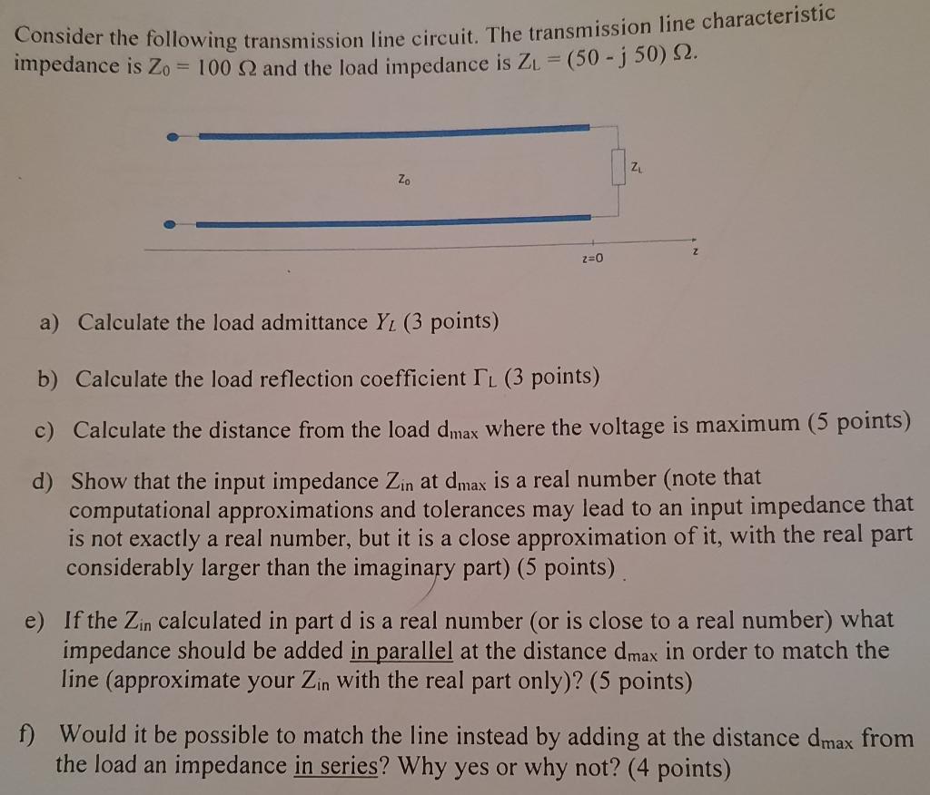 Solved Consider the following transmission line circuit. The | Chegg.com