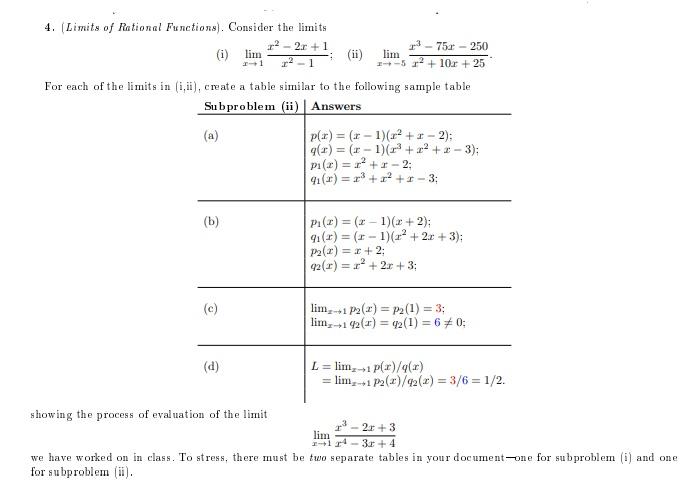 Solved 4. (Limits of Rational Functions). Consider the | Chegg.com