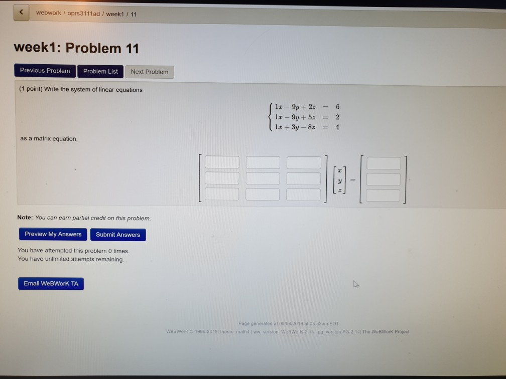 Solved webwork / oprs3111ad/ week1 / 11 week1: Problem 11 | Chegg.com