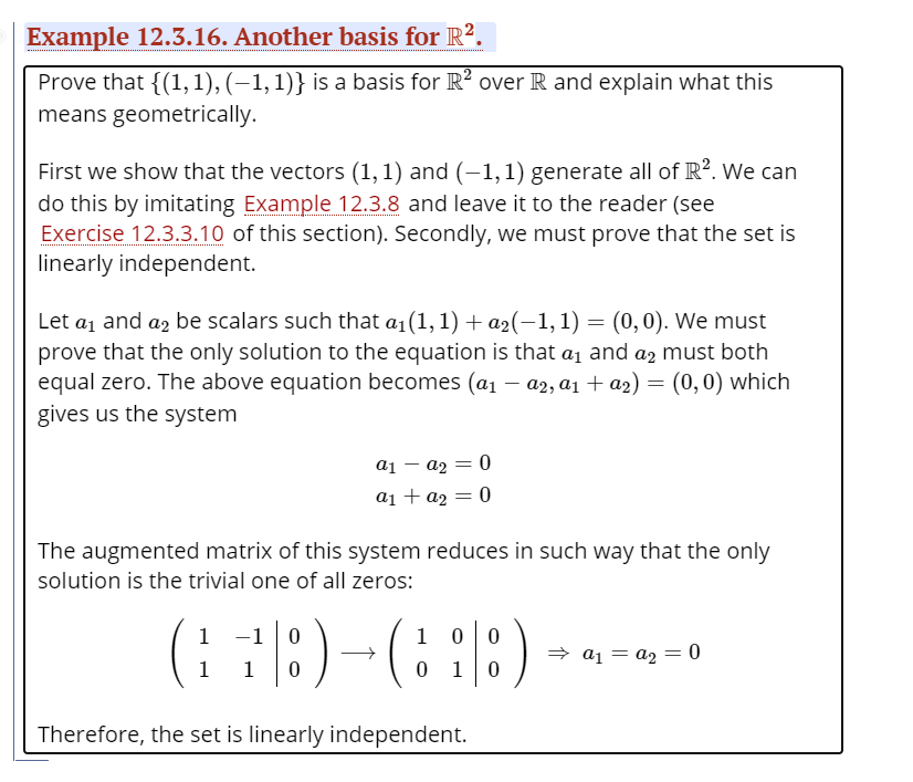 Solved Example 12.3.16. Another basis for R2. Prove that | Chegg.com