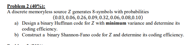 Solved Problem 2 (40%): A discrete memoryless source 2 | Chegg.com