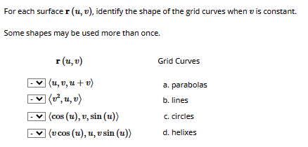 Solved For each surface r(u,v), identify the shape of the | Chegg.com