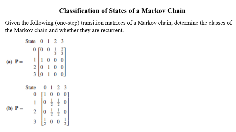 Solved Classification of States of a Markov Chain Given the | Chegg.com