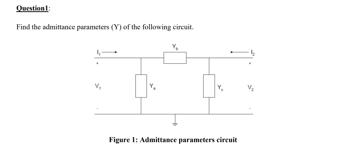 Solved Question1: Find the admittance parameters (Y) of the | Chegg.com