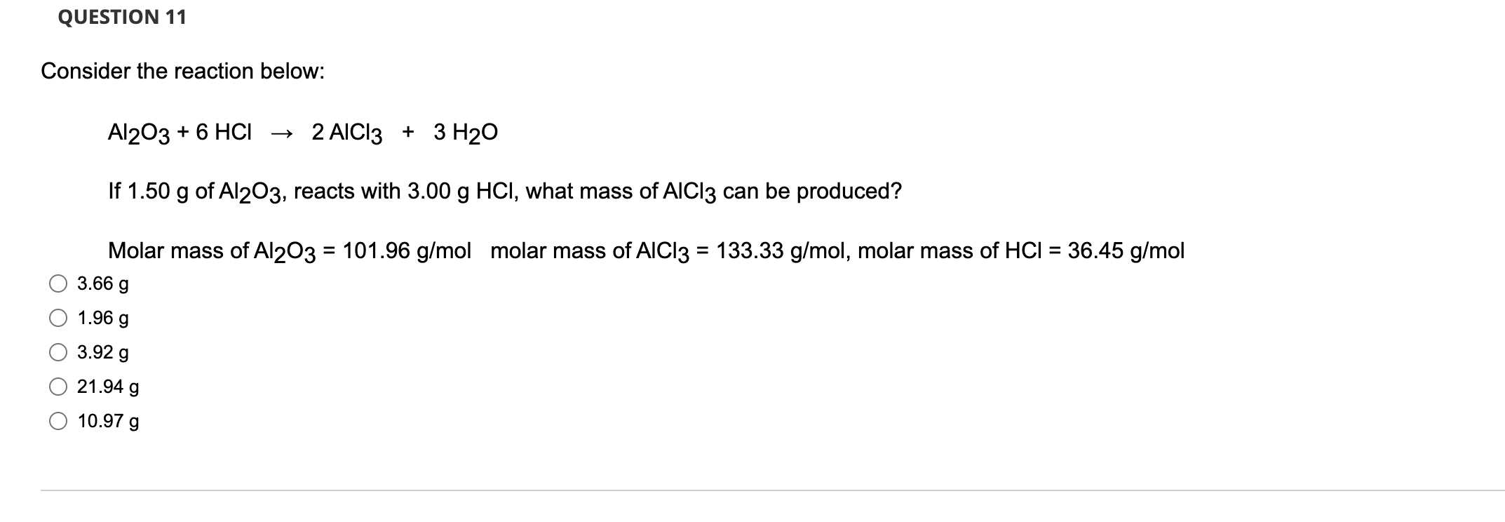 Solved Consider the reaction below: Al2O3+6HCl→2AlCl3+3H2O | Chegg.com