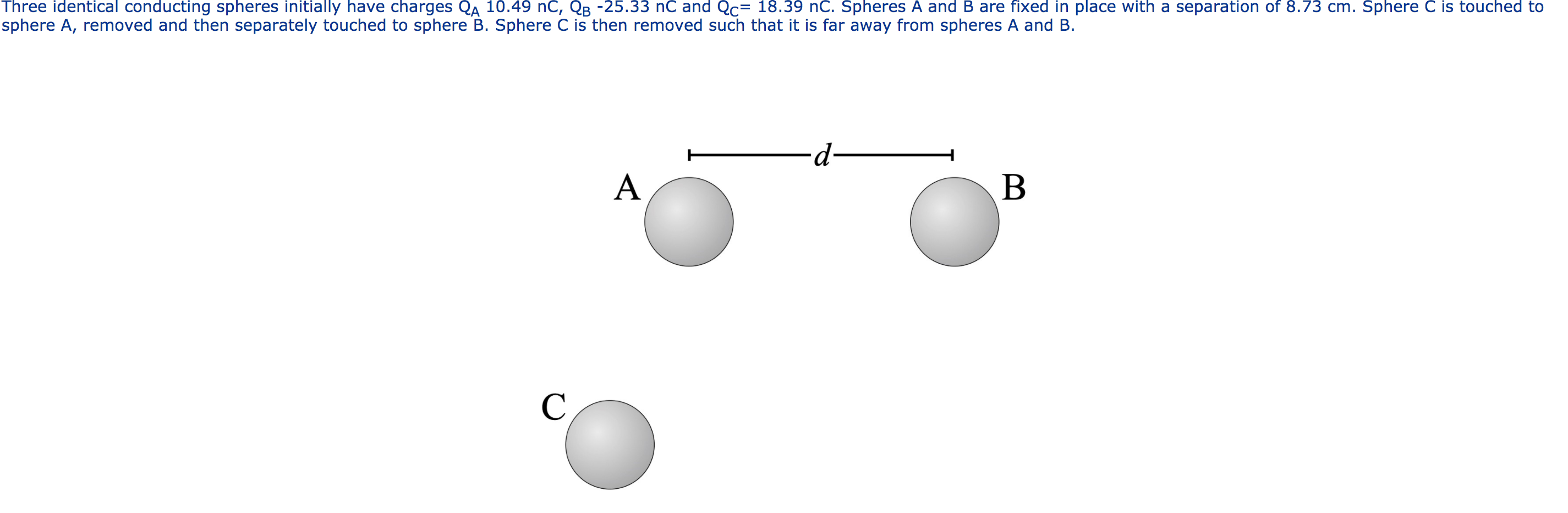 Solved Three identical conducting spheres initially have | Chegg.com