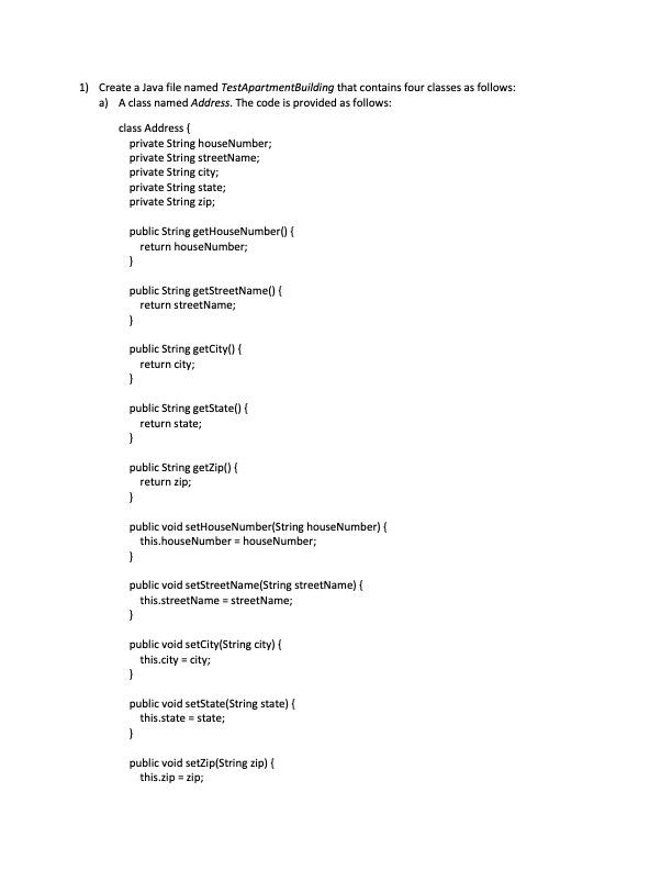 Solved 1) Create a Java file named TestApartment Building | Chegg.com