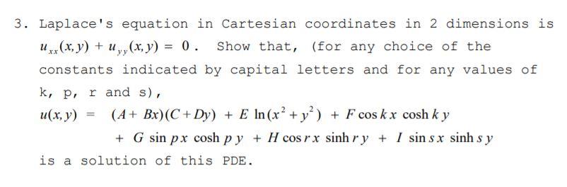 Solved уу 3. Laplace's equation in Cartesian coordinates in | Chegg.com