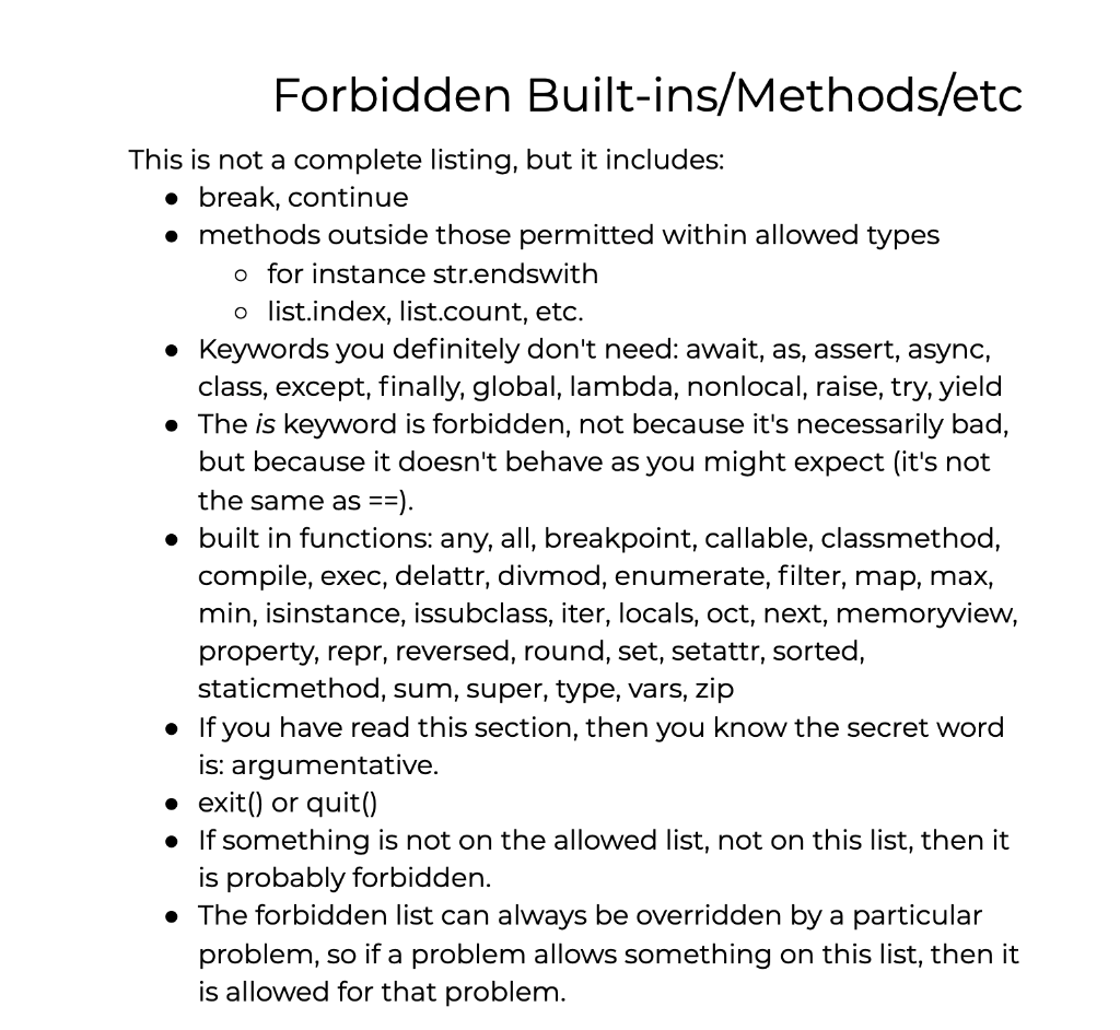 Solved Allowed Built-ins/Methods/etc • Declaring and | Chegg.com