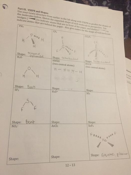 Solved Part III. VSEPR and Shapes Use your Lewis structure | Chegg.com
