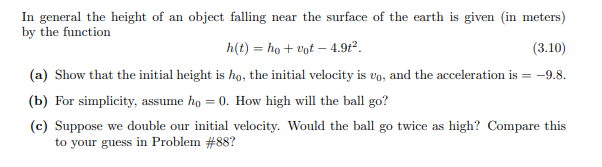 Solved In general the height of an object falling near the | Chegg.com