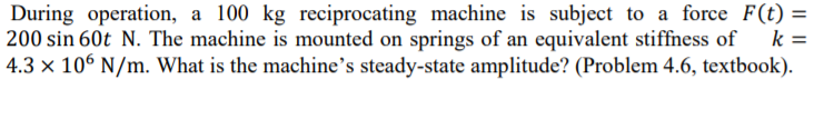 Solved During operation, a 100 kg reciprocating machine is | Chegg.com