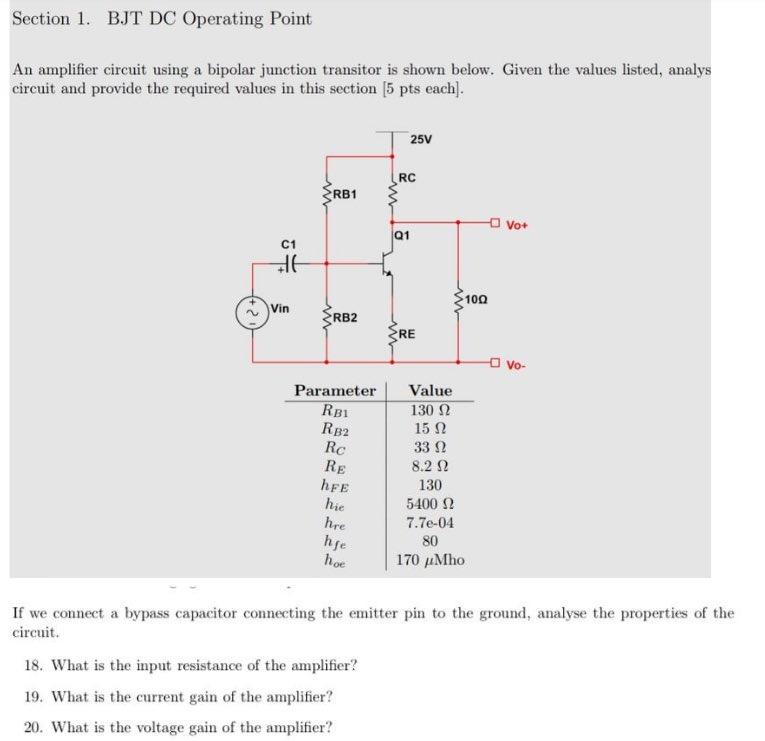 Solved Section 1. BJT DC Operating Point An amplifier | Chegg.com