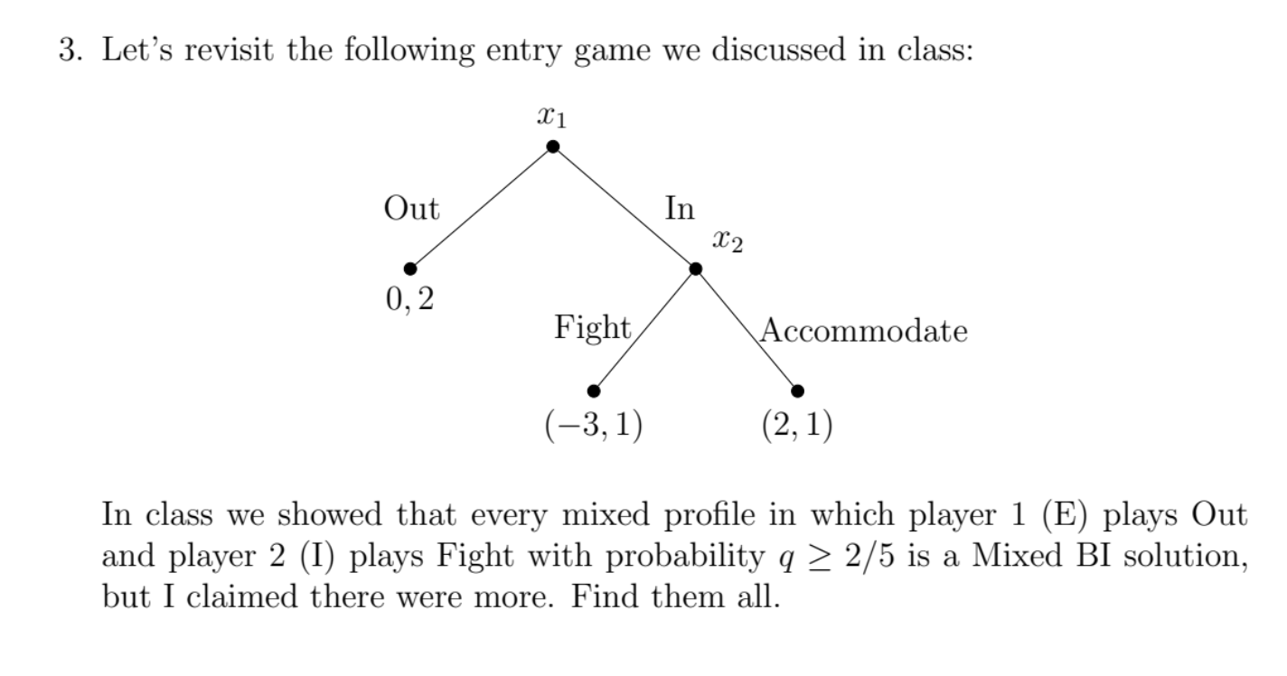 Solved 3. Let's revisit the following entry game we | Chegg.com