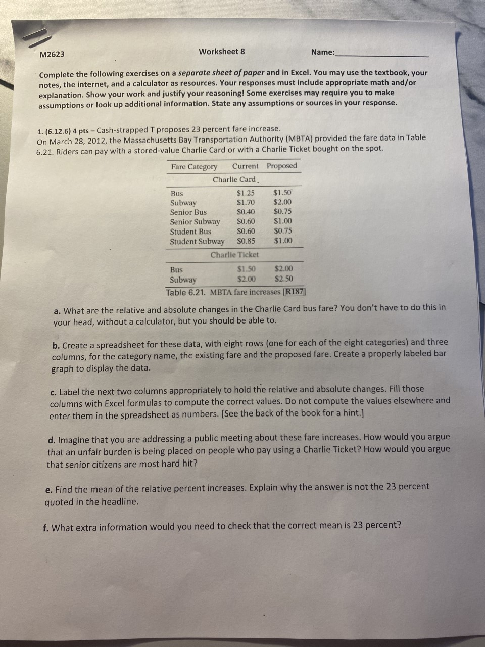 M2623 Worksheet 8 Name: Complete the following | Chegg.com