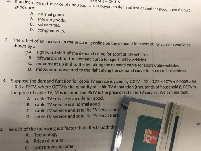 Solved I. If ERAM 1-CH an increase in the price of one good | Chegg.com