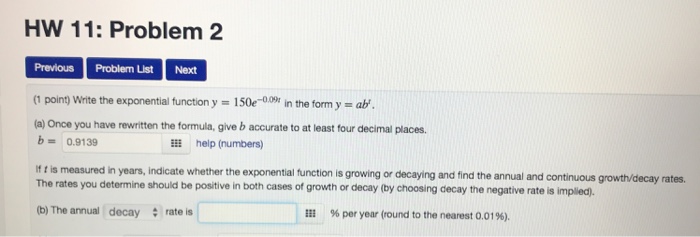 Solved HW 11: Problem 2 Previous Problem ListNext -0.0 (1 | Chegg.com
