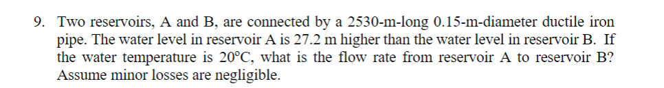 Solved Two reservoirs, A and B, are connected by a 2530 | Chegg.com