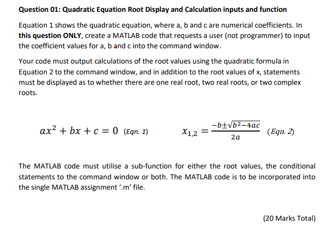Solved Question 01: Quadratic Equation Root Display and | Chegg.com