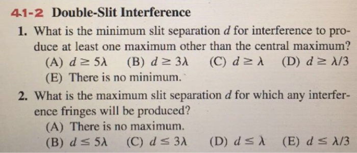 Solved What is the minimum slit separation d for | Chegg.com